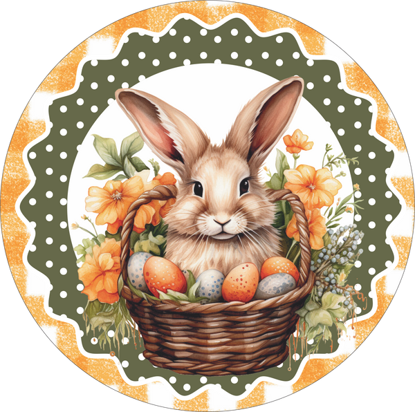 Easter Bunny Basket in Orange and Greens Round – RCL Signs and More