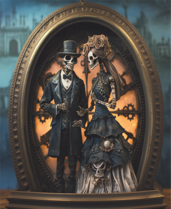 Skeleton couple in frame- Steampunk 8x10 – RCL Signs and More