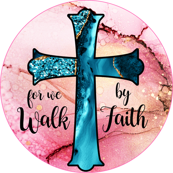 Blue Cross Walk By Faith Stained Glass Look Wreath Sign Round – RCL ...