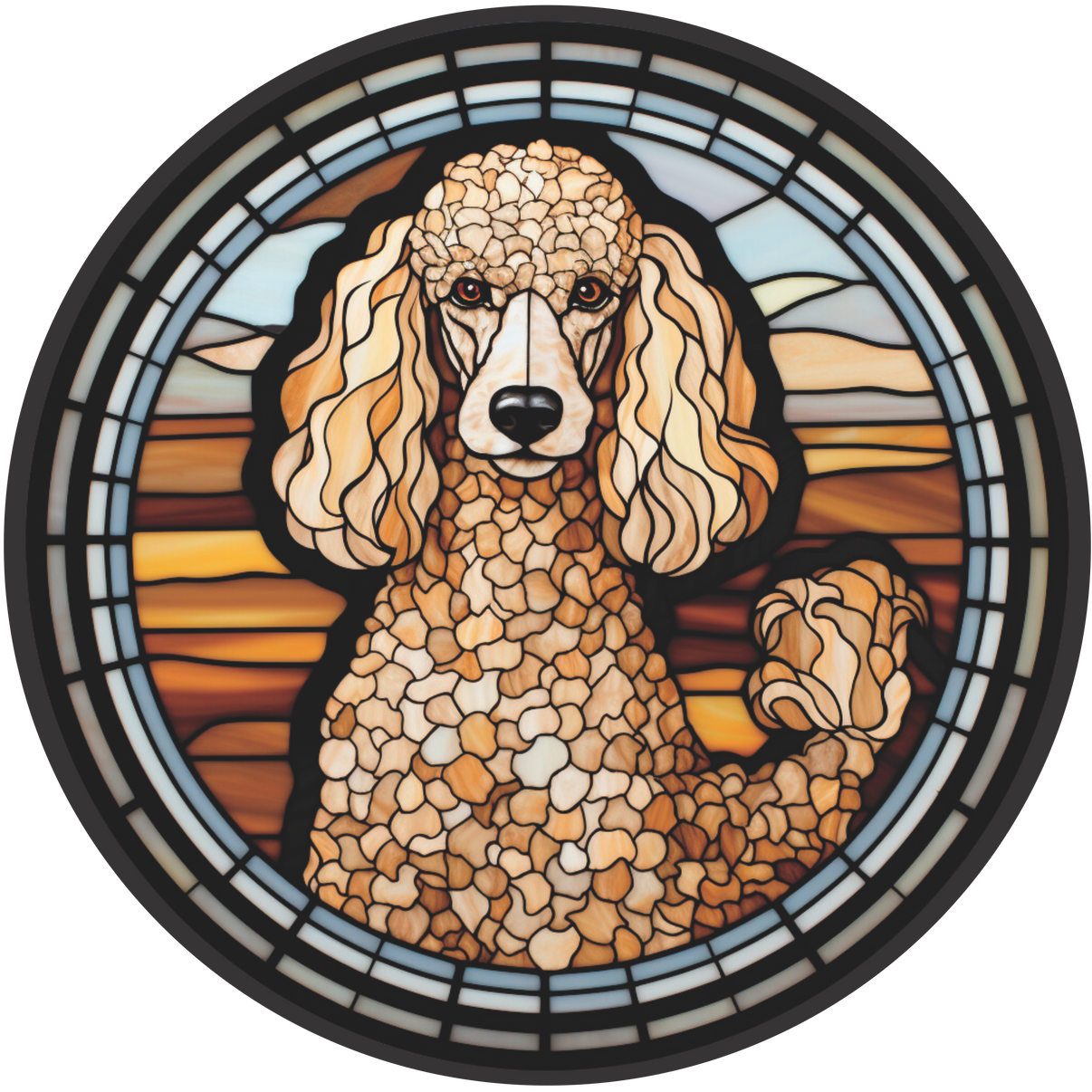 Brown and White Standard Poodle Faux Stained Glass Wreath Sign Round ...