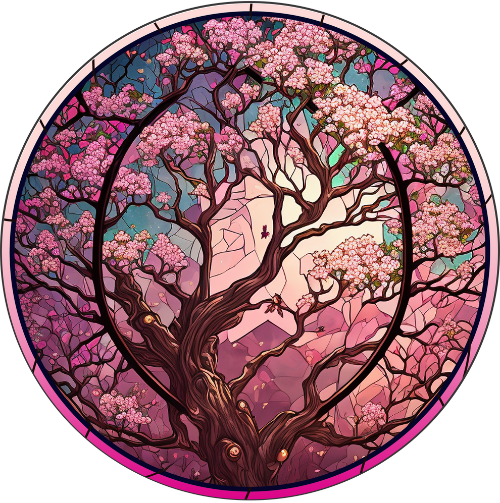 Cherry Blossom Stained Glass Look Wreath Sign Round – RCL Signs and More