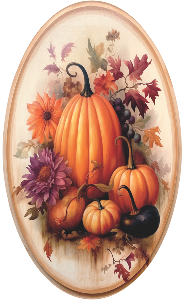 Cream orange, moss and burgundy fall pumpkin and leaves Oval Sign – RCL ...