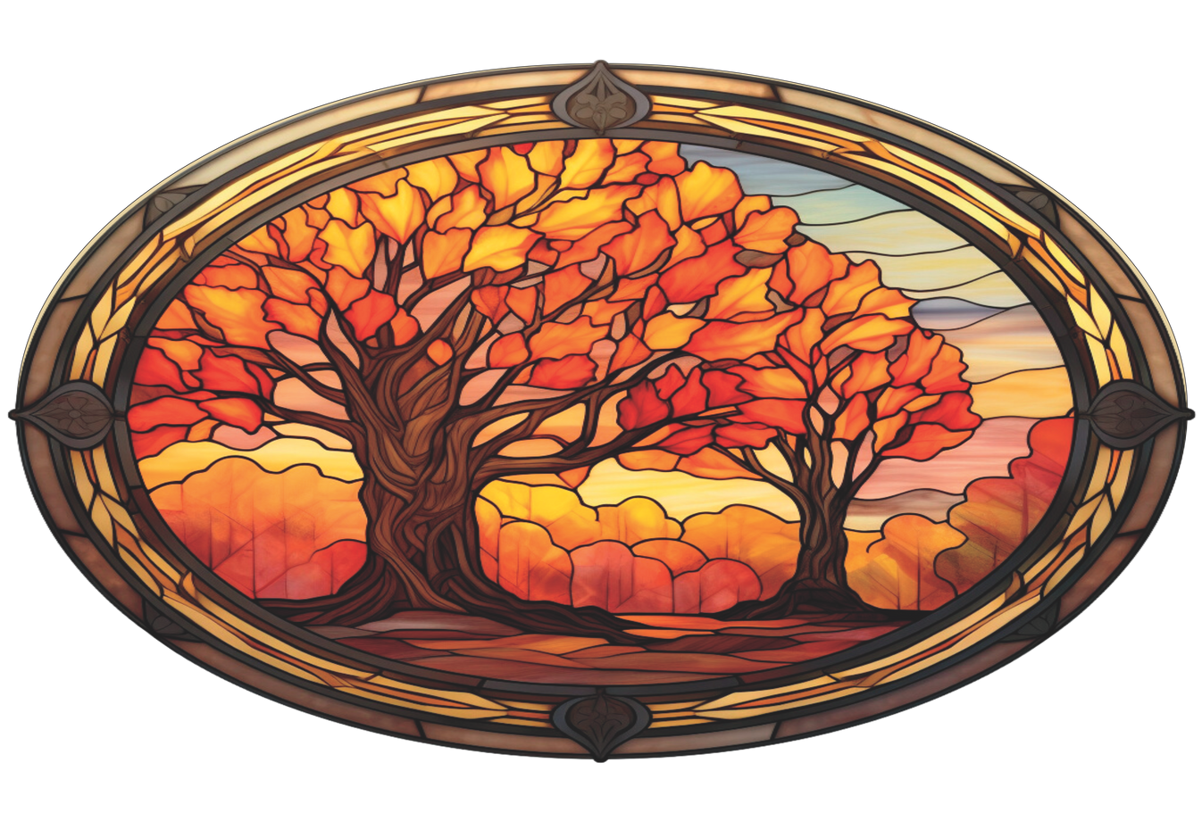 Fall Trees Stained Glass Oval Sign – RCL Signs and More