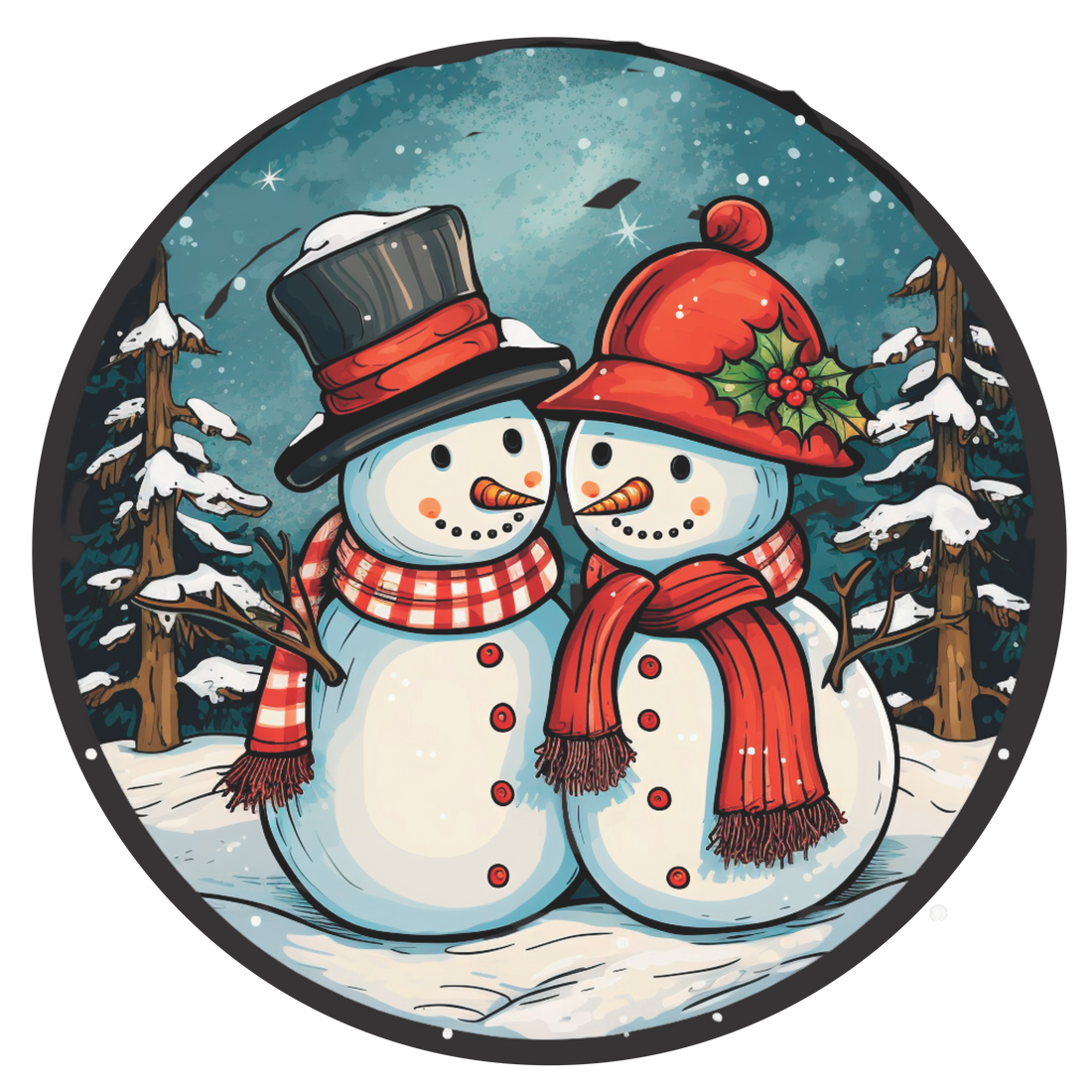 Snowman Couple Round Sign – RCL Signs and More