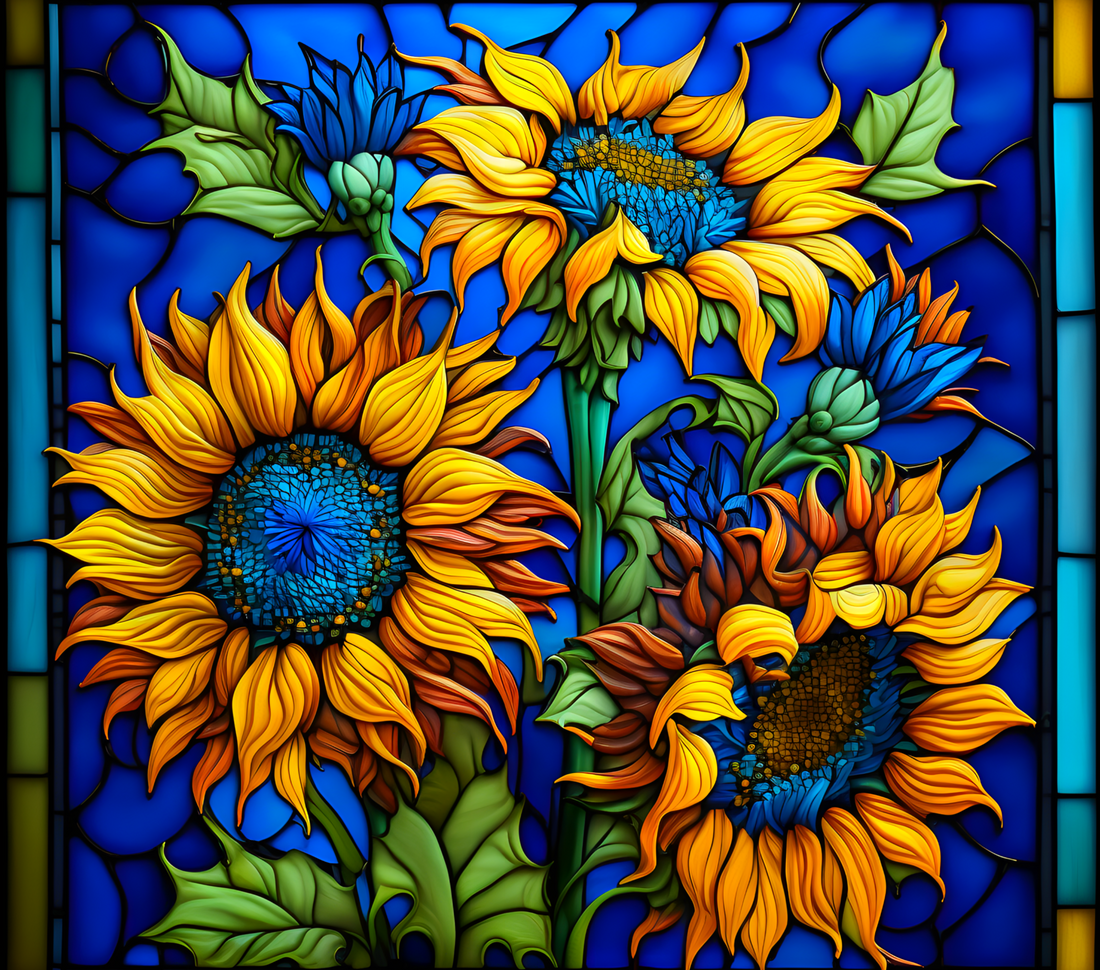 Blue Sunflower Faux Stained Glass Sign 9x7 – RCL Signs and More