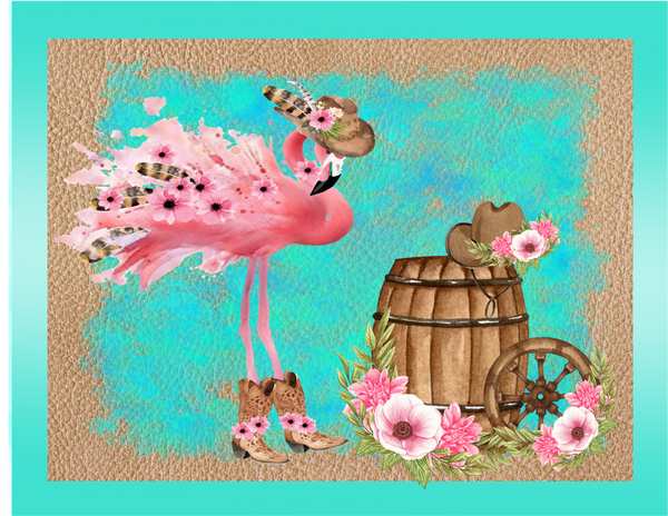 7X9 Turquoise Flamingo Cowgirl Sign – RCL Signs and More