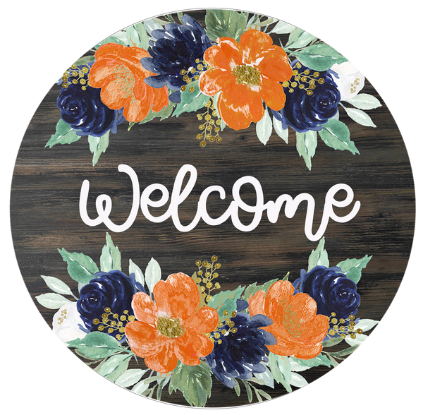 Welcome Navy and Orange Floral Sign – RCL Signs and More