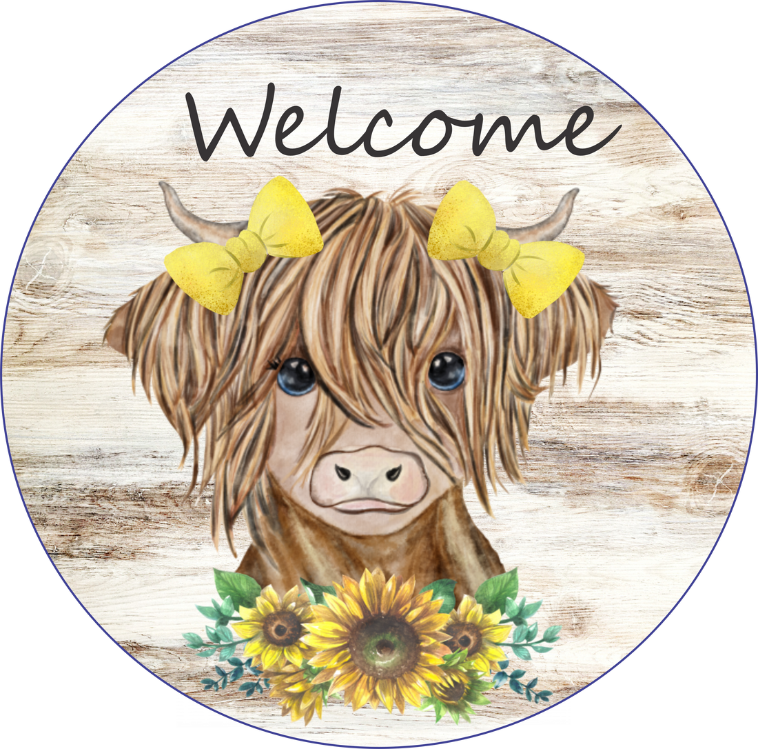 Welcome Highland Cow Sunflowers Round – RCL Signs and More